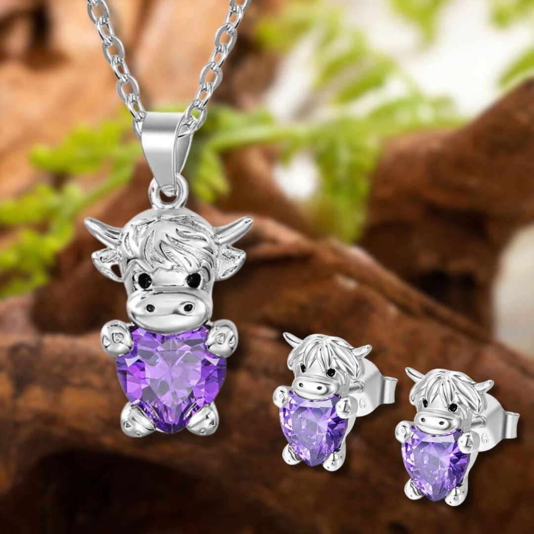 Highland Cow Jewelry Set With Necklace Stud Earrings Set, Highland Cow ...