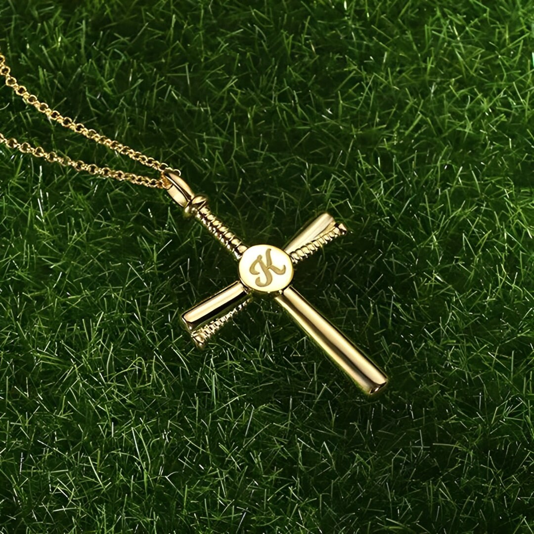 Personalized Initial Baseball Bat Cross Necklace in 925 Sterling Silver ...