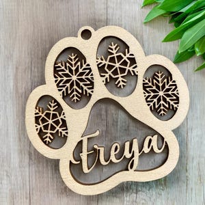 Custom Name Christmas Paw Print Tree Ornament, Personalized Wooden ...
