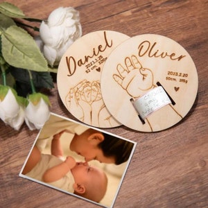 Birth Bracelet Holder With Custom Engravings, Wooden Hospital Bracelet ...
