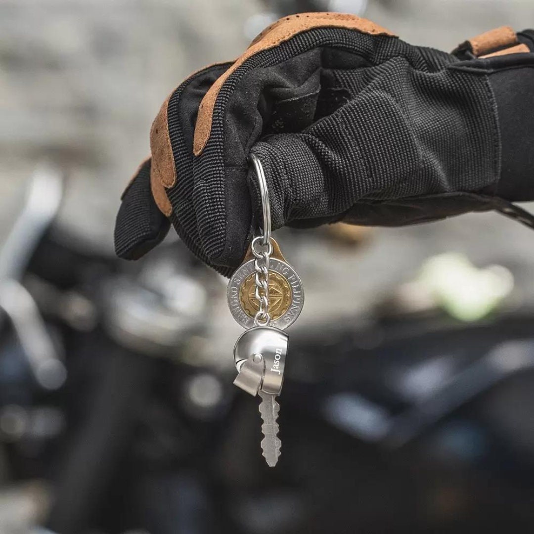 Custom Name Motorcycle Helmet Keychain in Stainless Steel With Custom ...