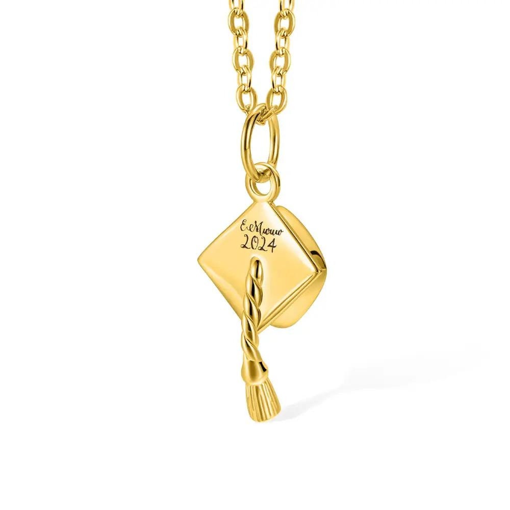 Custom Engraving Graduation Cap Charm Necklace, 925 Sterling Silver ...
