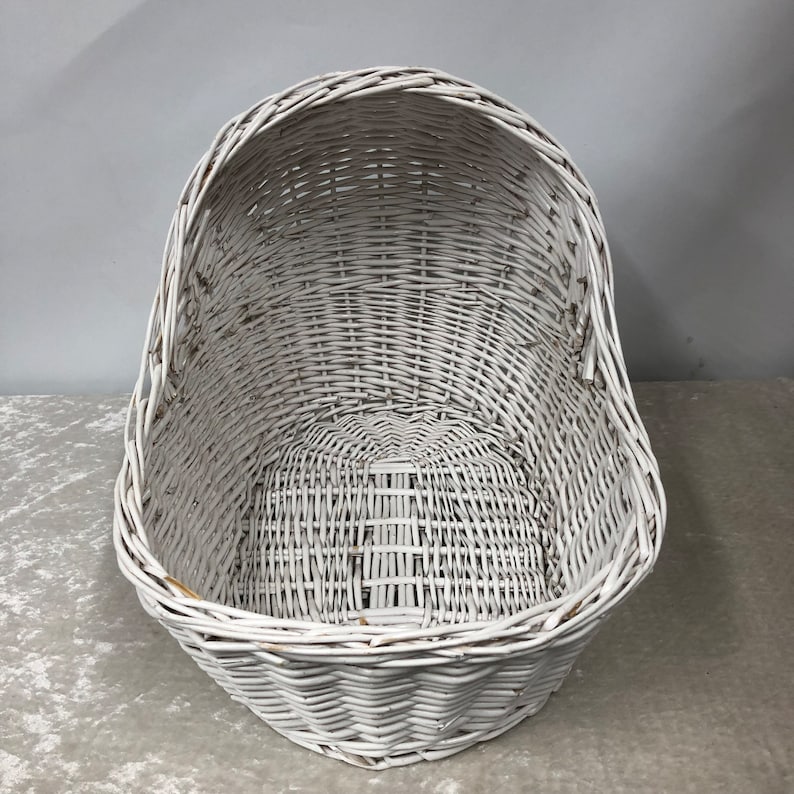 Vintage Baby Wicker Bassinet Woven White Rattan Doll Cradle - Etsy