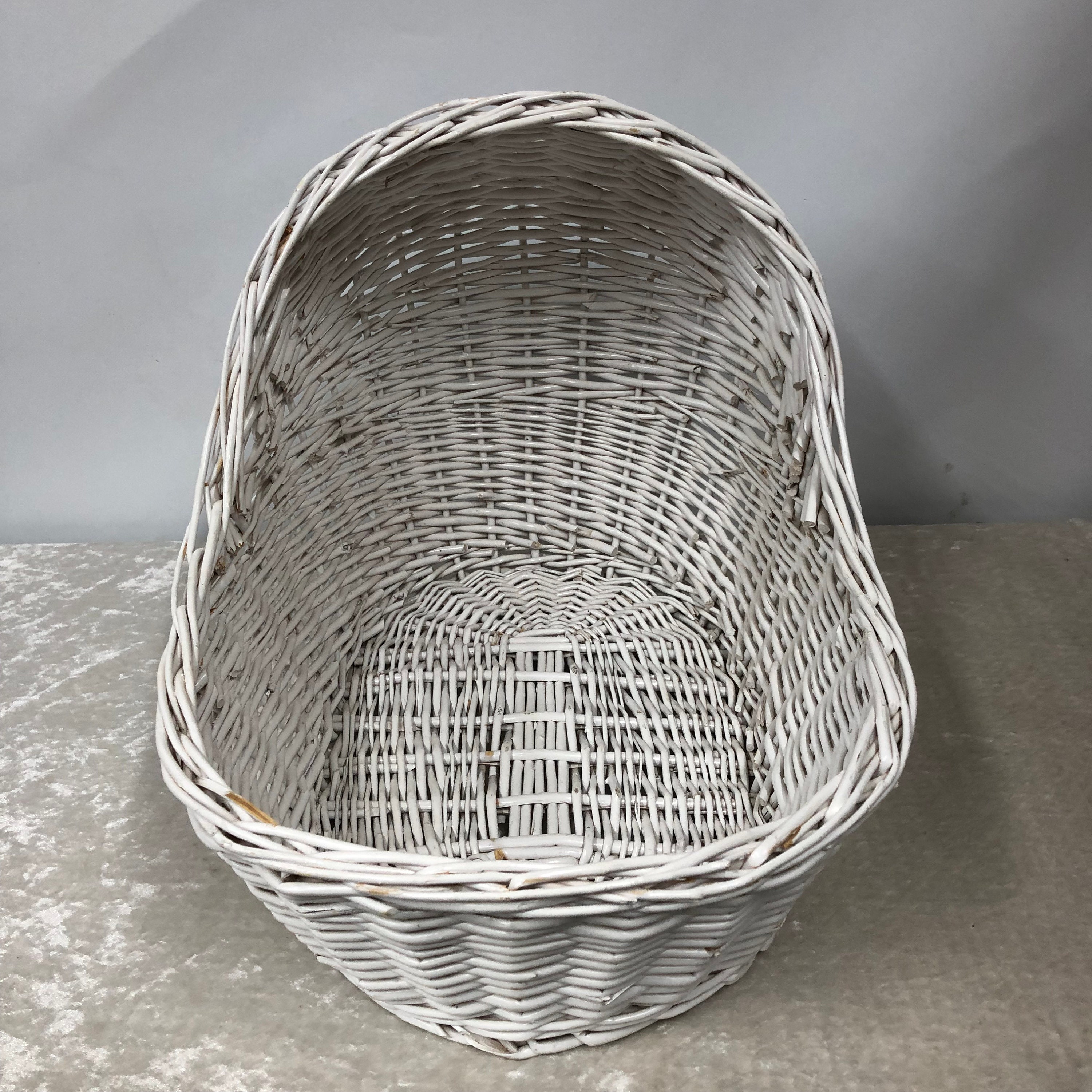 Vintage Baby Wicker Bassinet Woven White Rattan Doll Cradle - Etsy