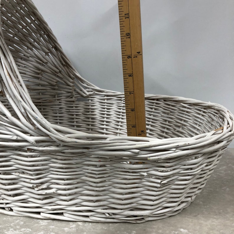 Vintage Baby Wicker Bassinet Woven White Rattan Doll Cradle - Etsy