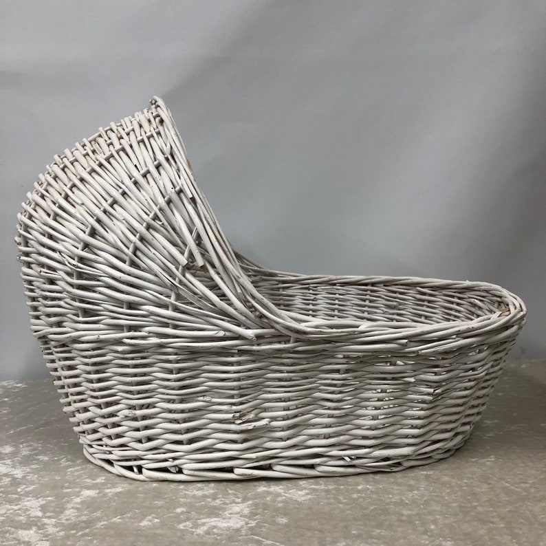 Vintage Baby Wicker Bassinet Woven White Rattan Doll Cradle - Etsy