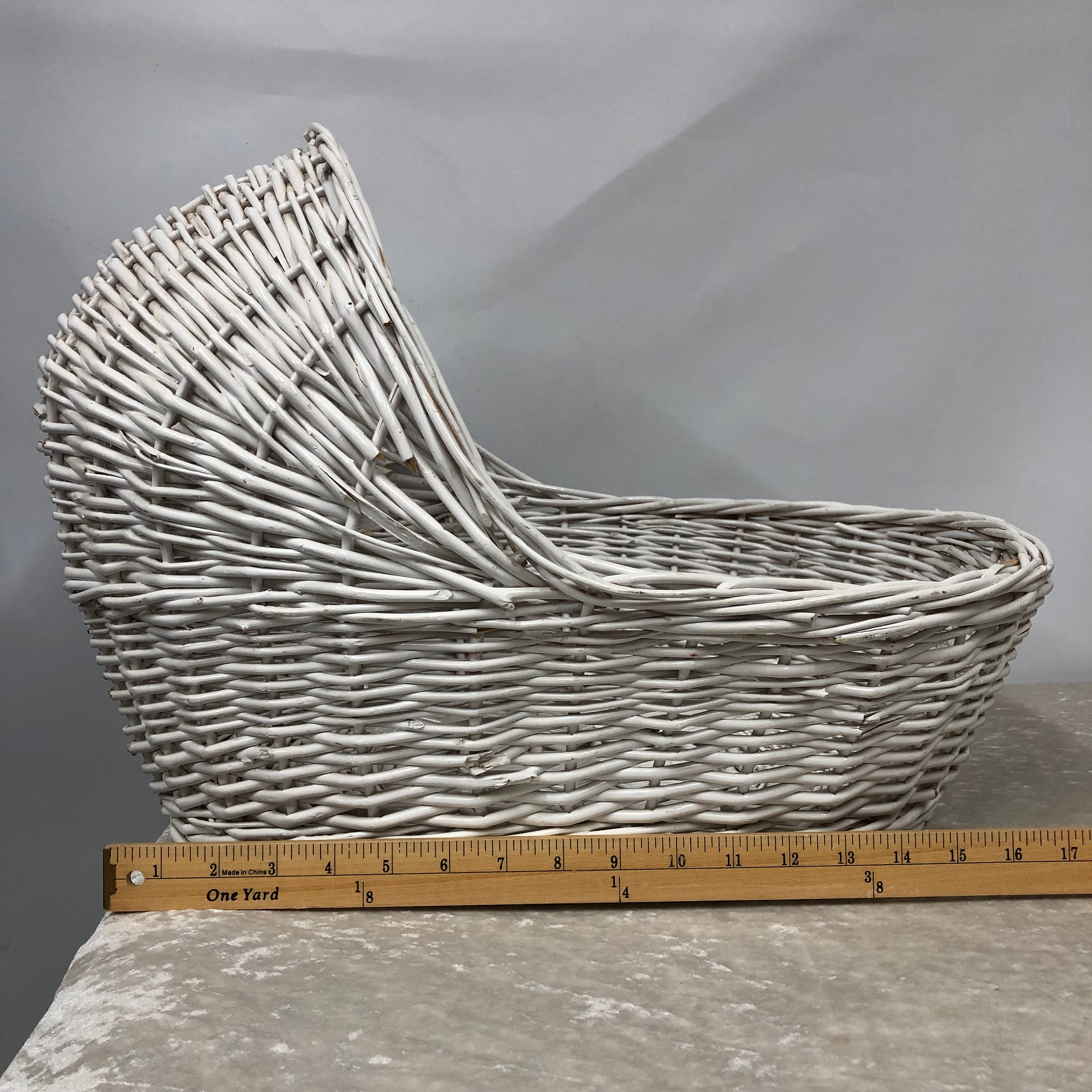 Vintage Baby Wicker Bassinet Woven White Rattan Doll Cradle - Etsy