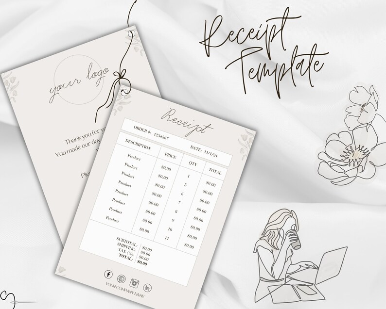 Neutral Receipt Template Printable Thank You Template Download - Etsy