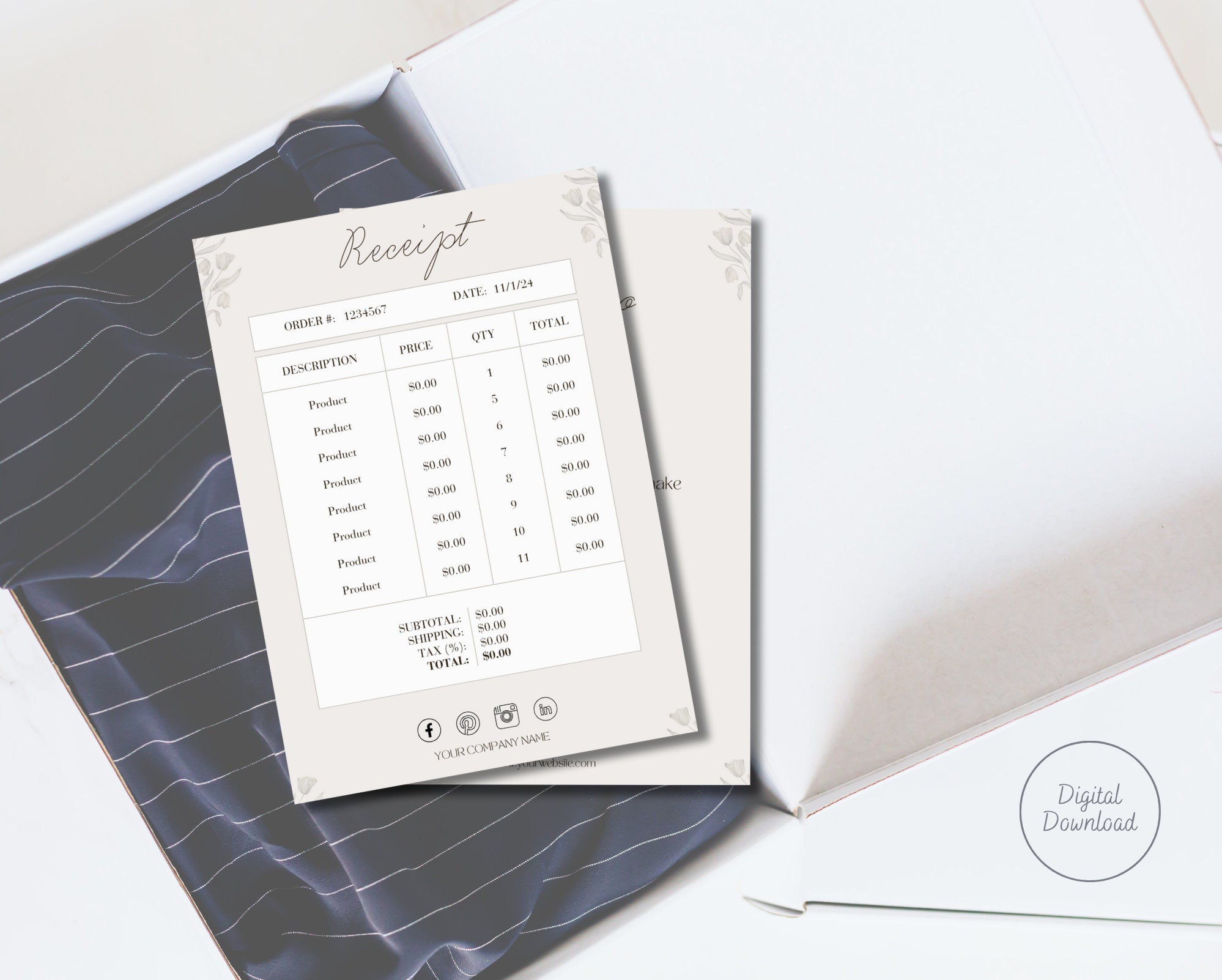 Neutral Receipt Template Printable Thank You Template Download - Etsy