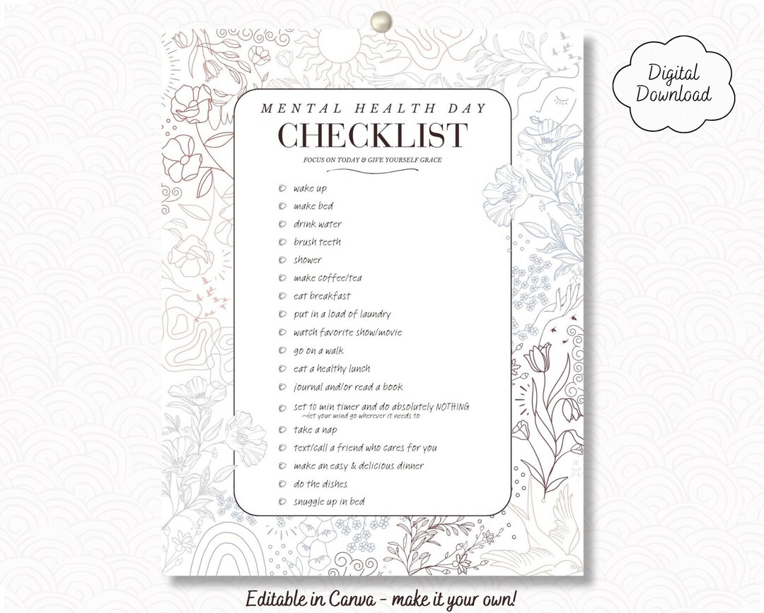 Mental Health Day Checklist Pink Printable Self Care to Do List ADHD ...