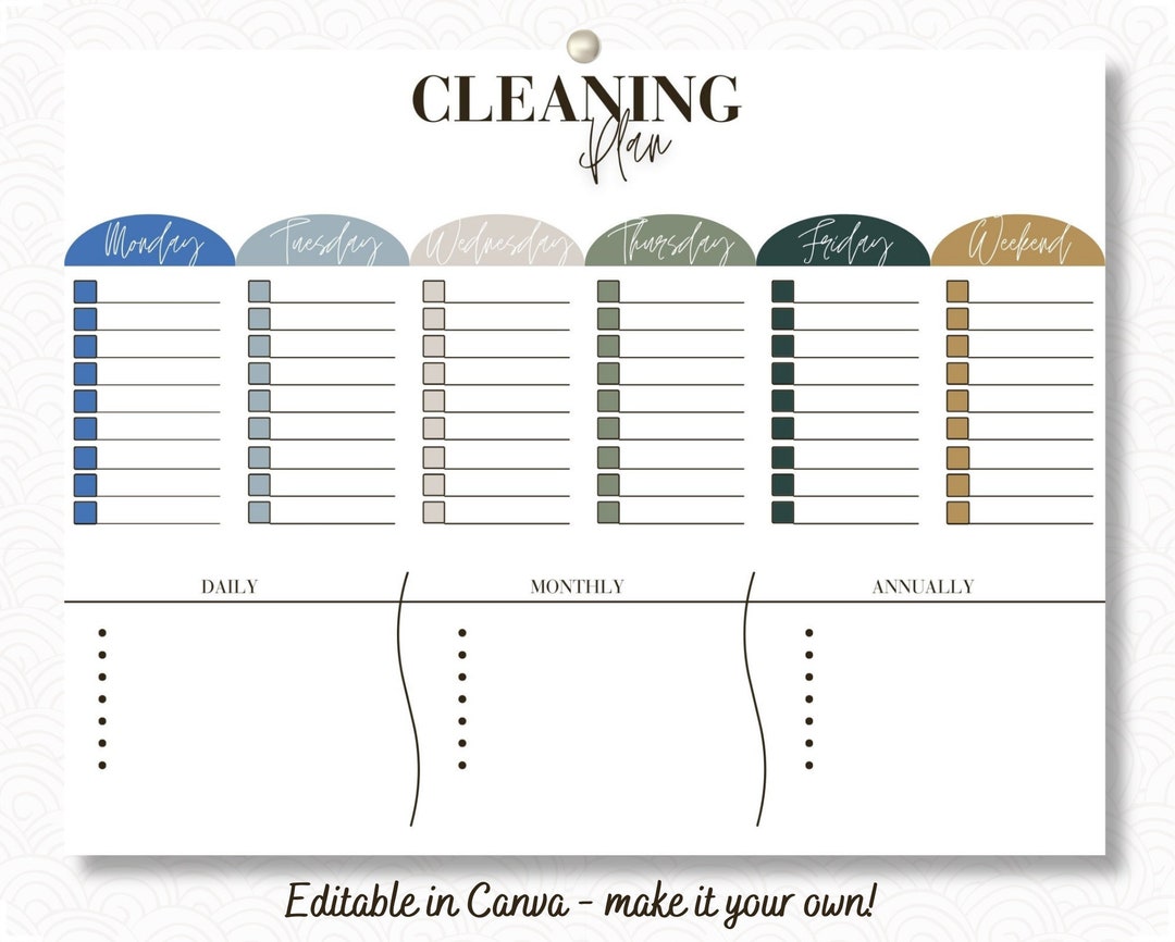 Cleaning Plan Green Weekly Cleaning Schedule Printable Household Chore ...