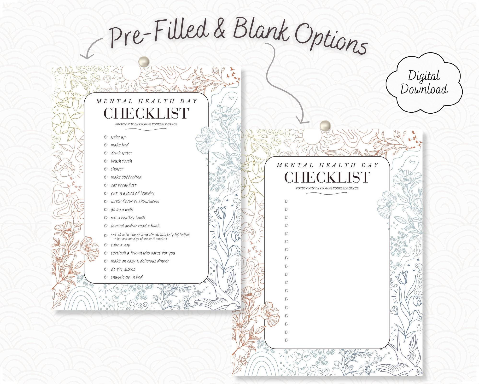 Mental Health Day Checklist Blue Printable Self Care to Do List ADHD ...
