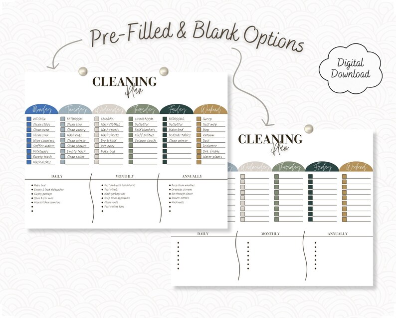 Cleaning Plan Green Weekly Cleaning Schedule Printable Household Chore ...