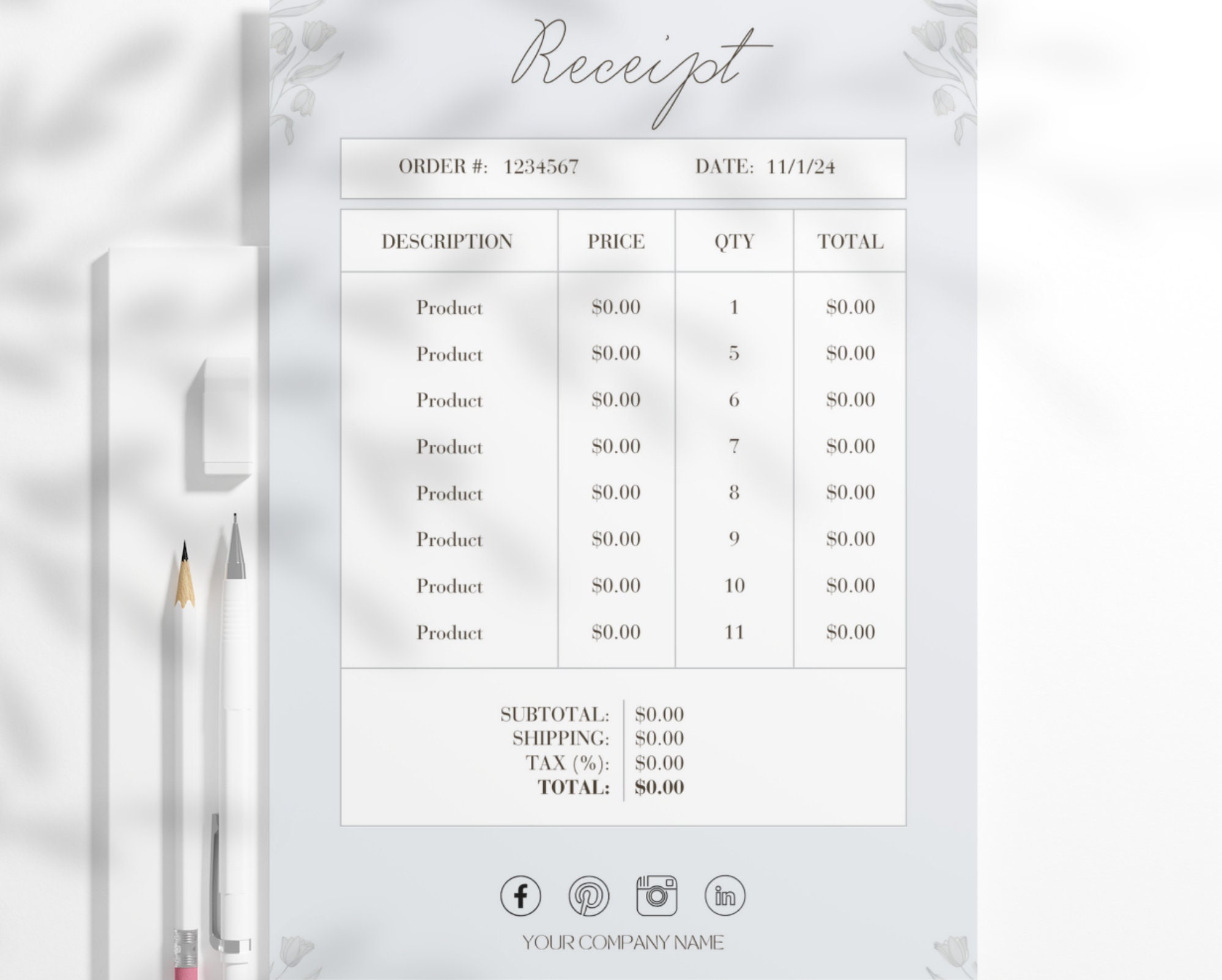 Blue Receipt Template Printable Thank You Template Download Small ...