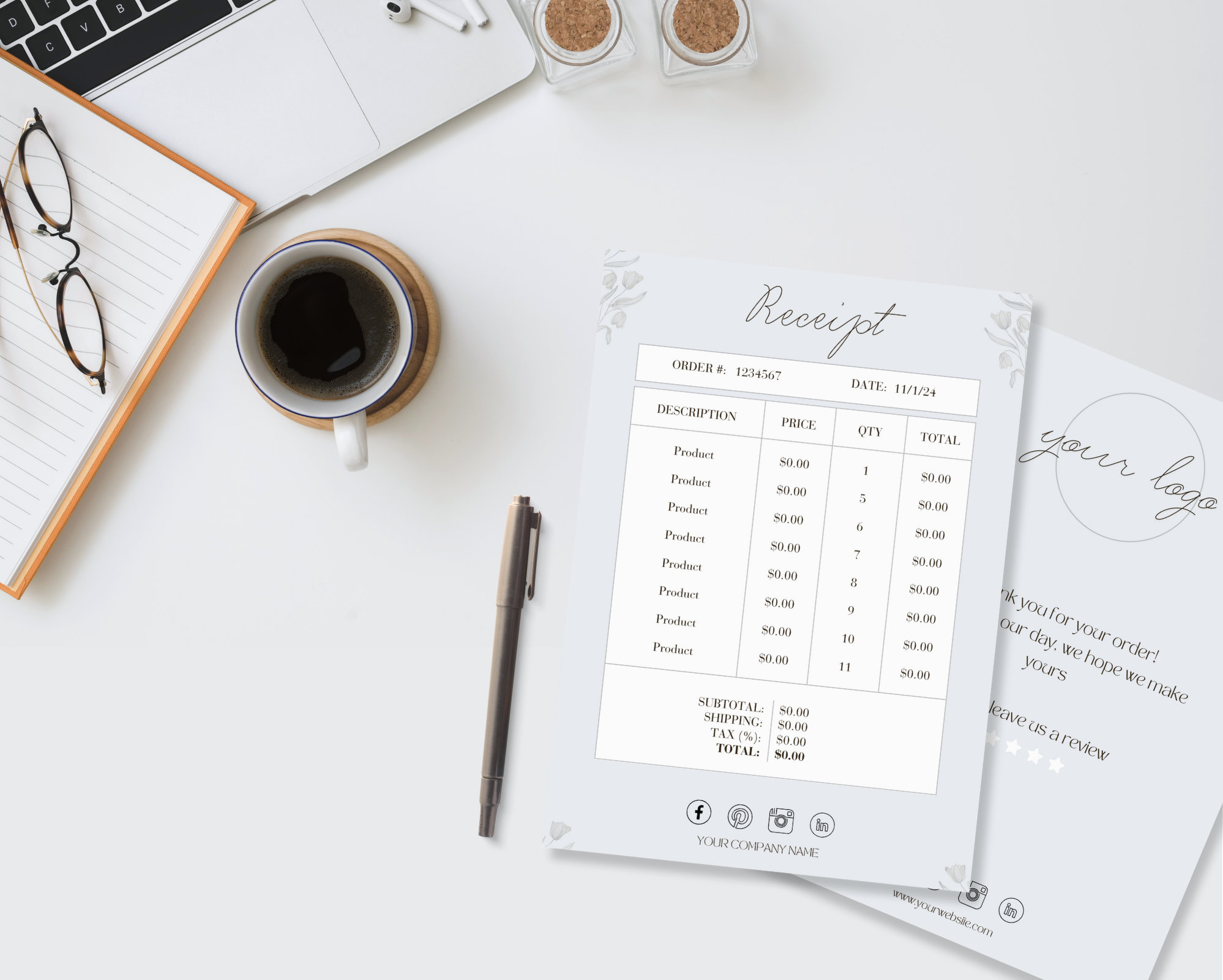 Blue Receipt Template Printable Thank You Template Download Small ...