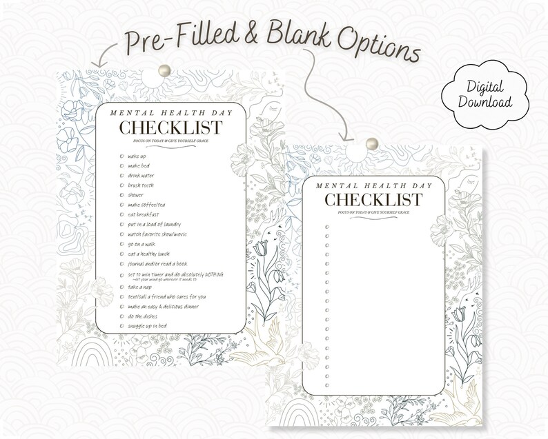 Mental Health Day Checklist Green Printable Self Care to Do List ADHD ...