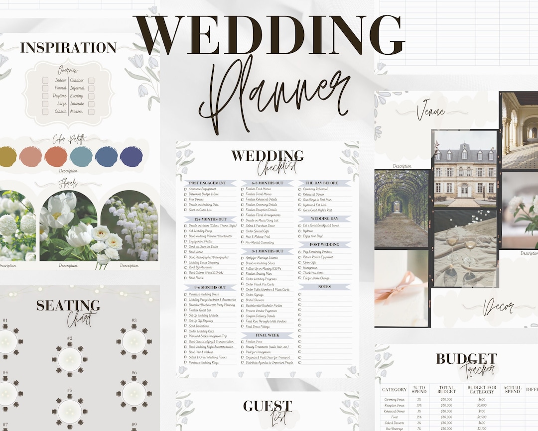 Blue Wedding Planner Digital Wedding Checklist Canva Template Wedding ...