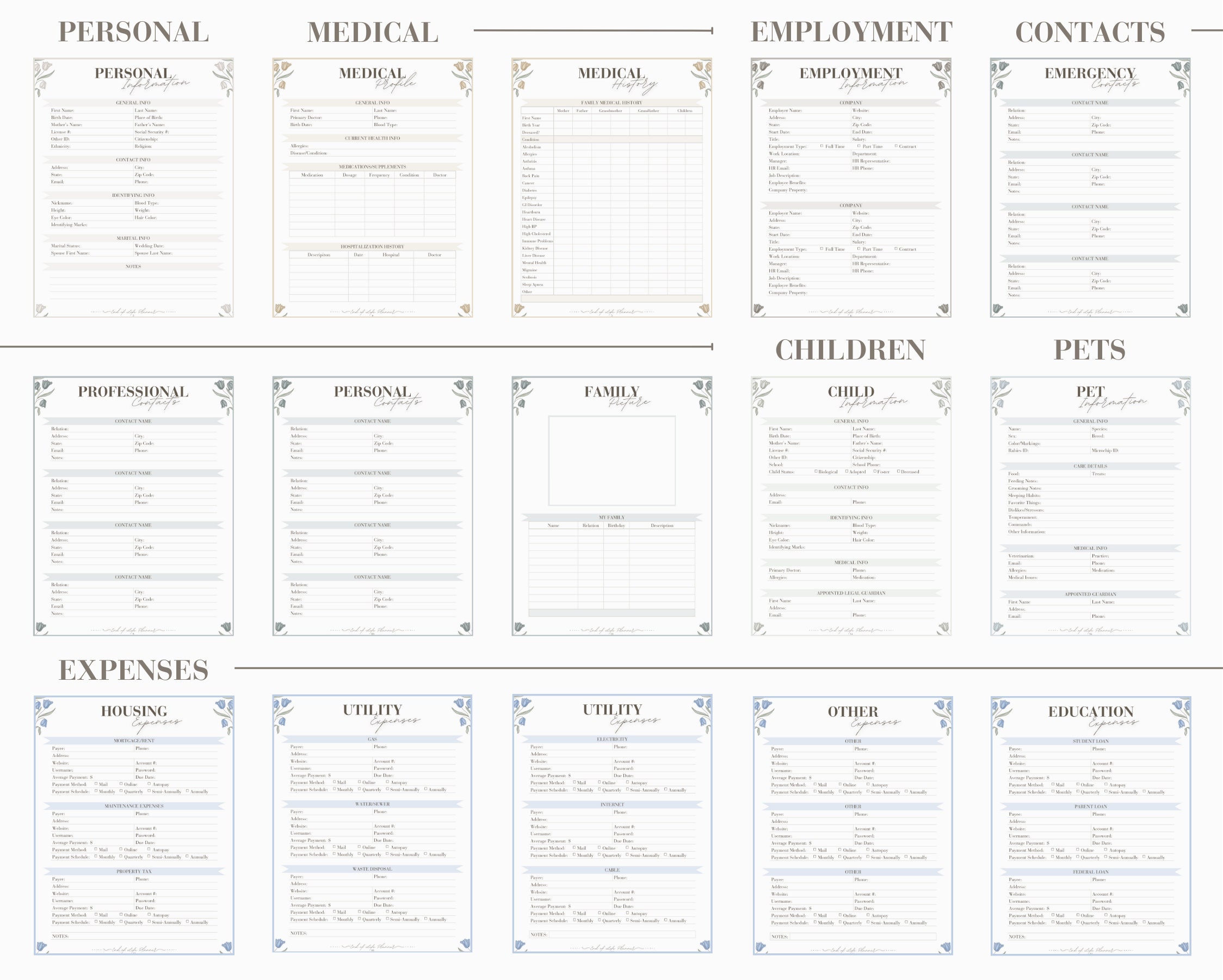 Neutral End of Life Planner in Case of Emergency Editable in Canva ...