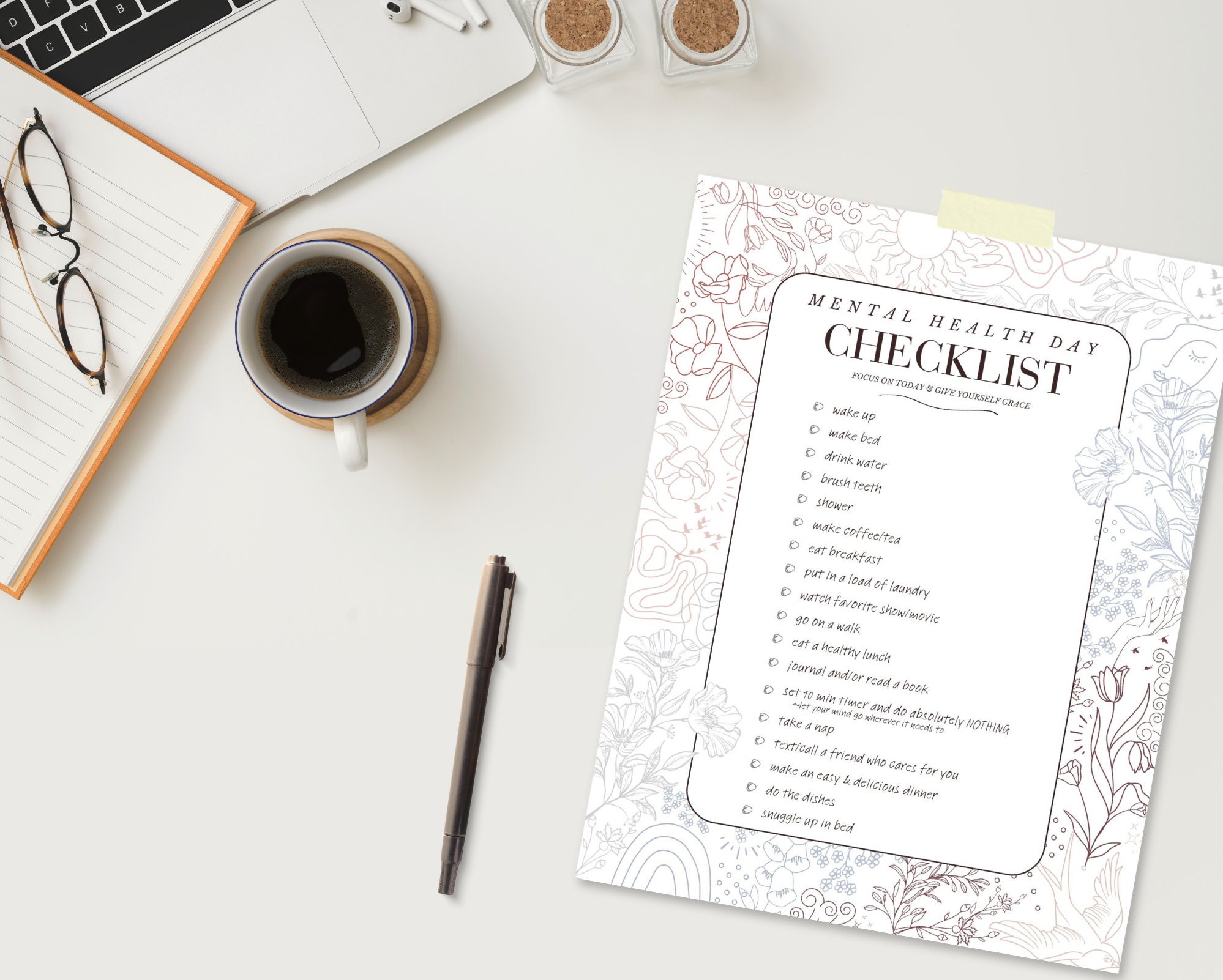Mental Health Day Checklist Pink Printable Self Care to Do List ADHD ...