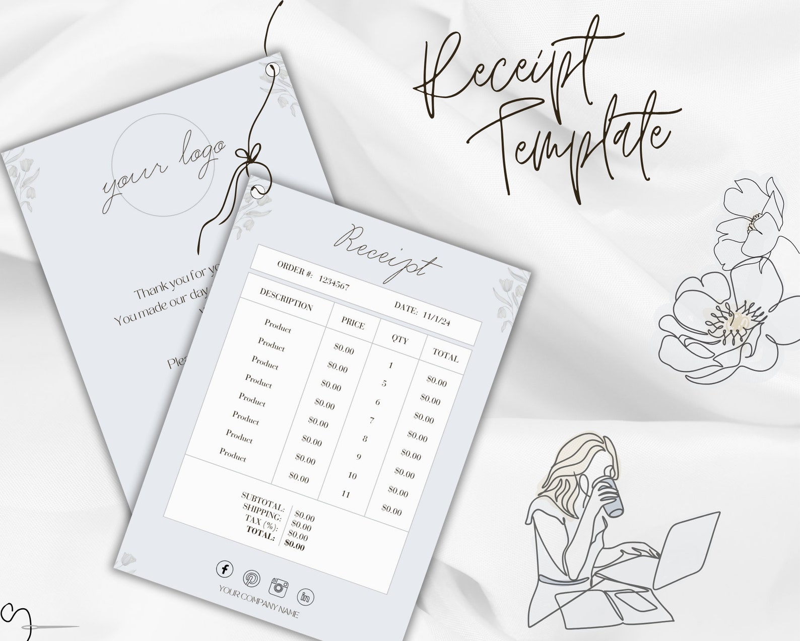 Blue Receipt Template Printable Thank You Template Download Small ...