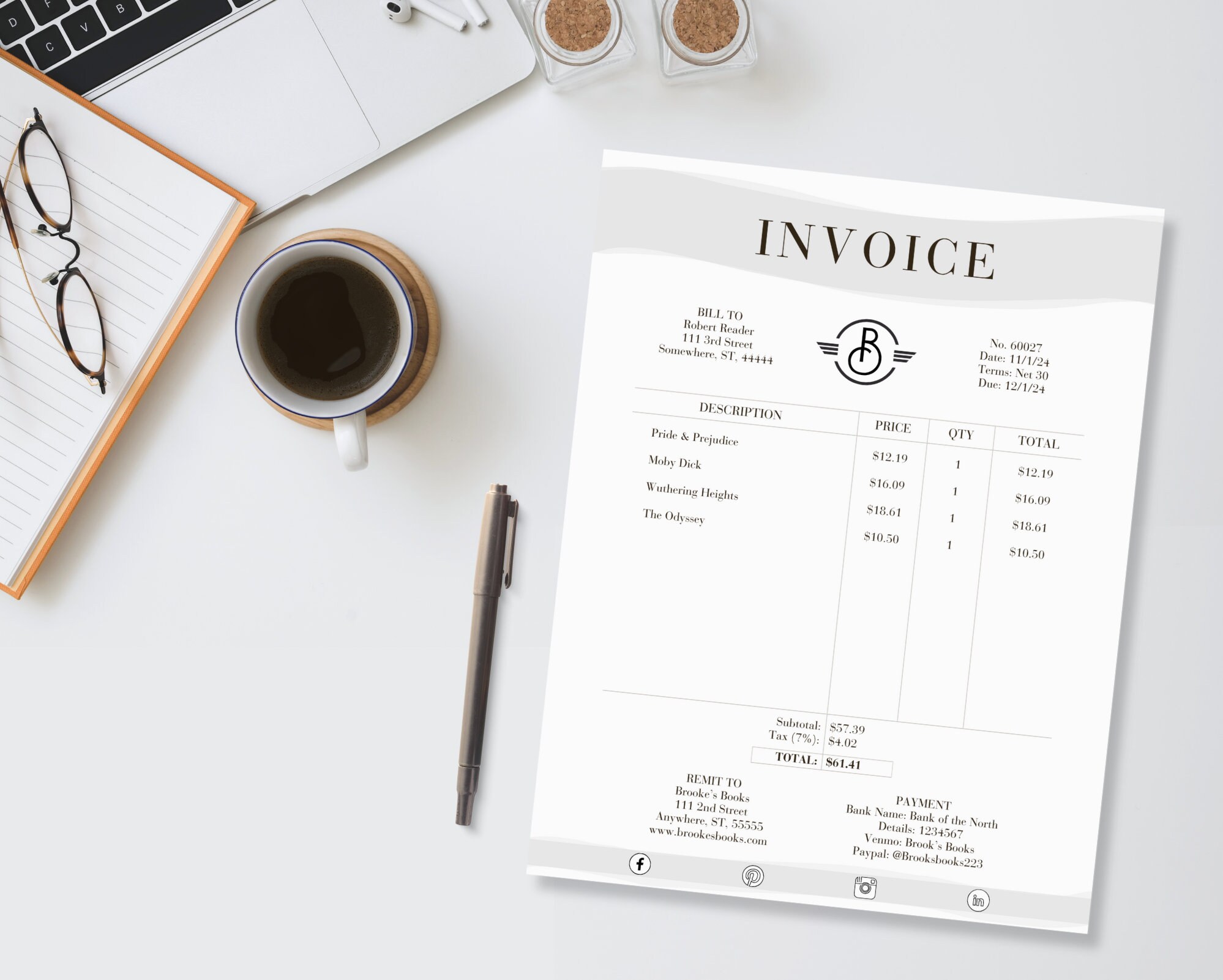 Neutral Invoice Template Bundle Printable Invoice Template Download ...
