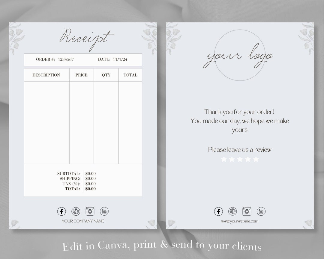 Blue Receipt Template Printable Thank You Template Download Small ...
