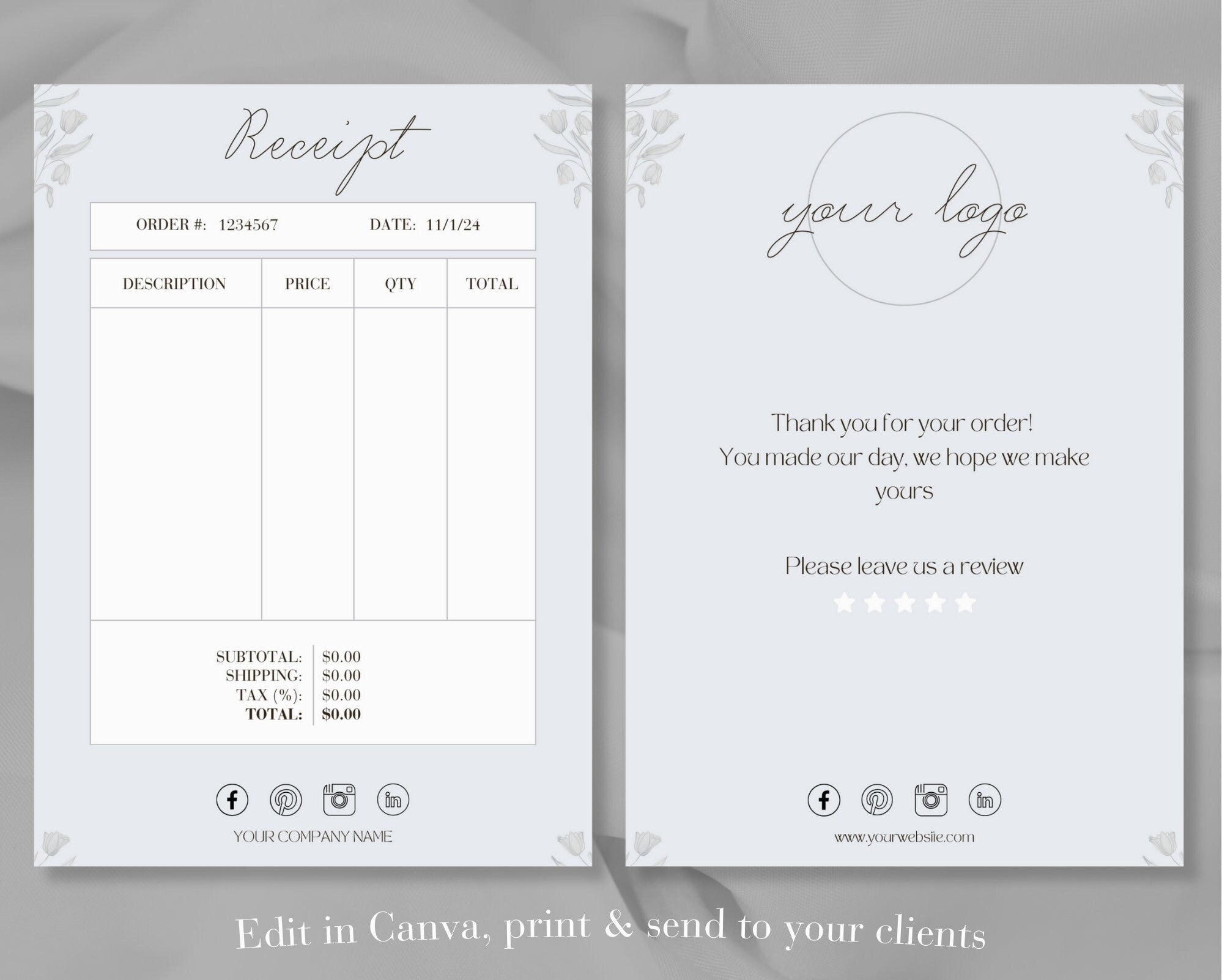 Blue Receipt Template Printable Thank You Template Download Small ...