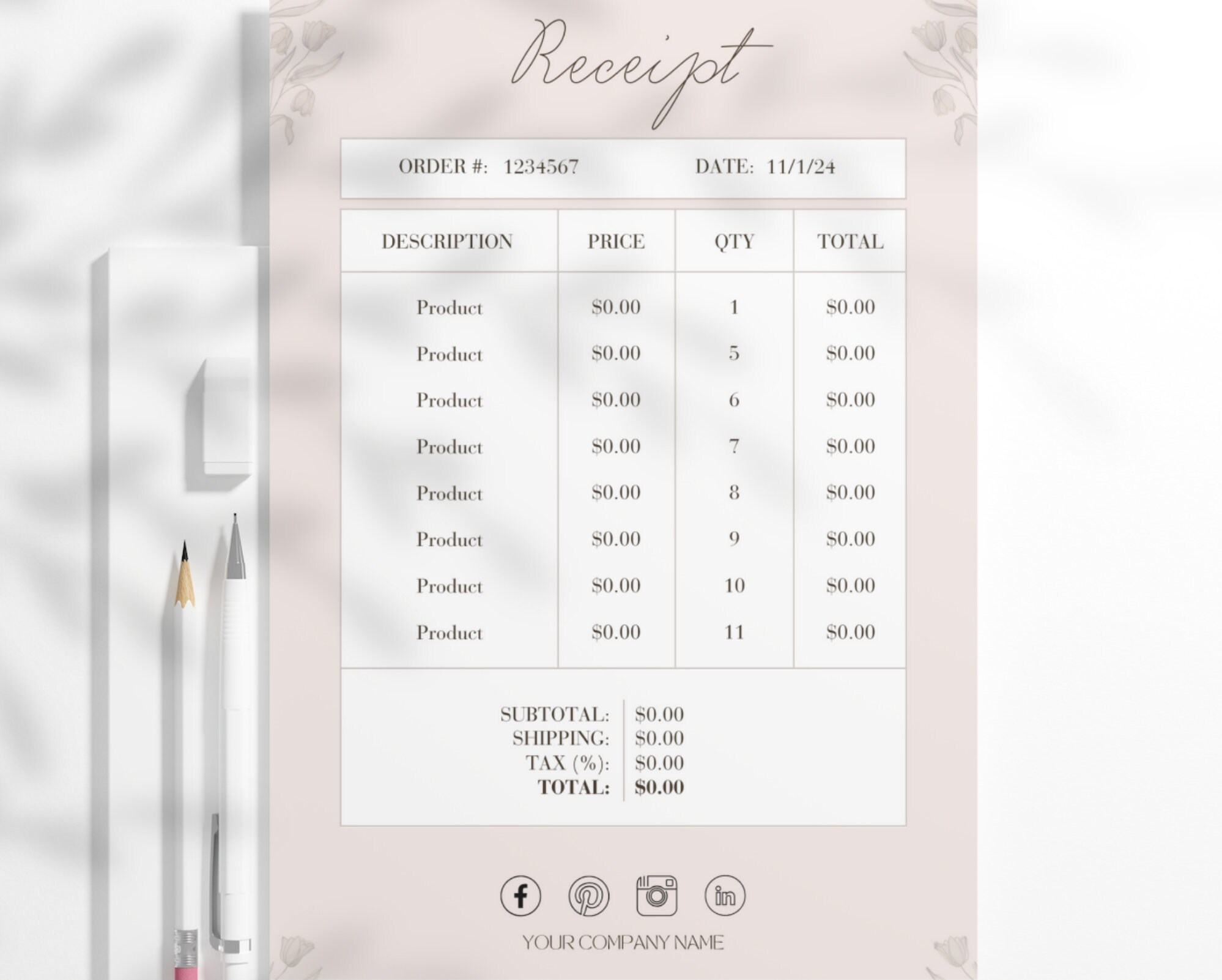 Pink Receipt Template Printable Thank You Template Download Small ...