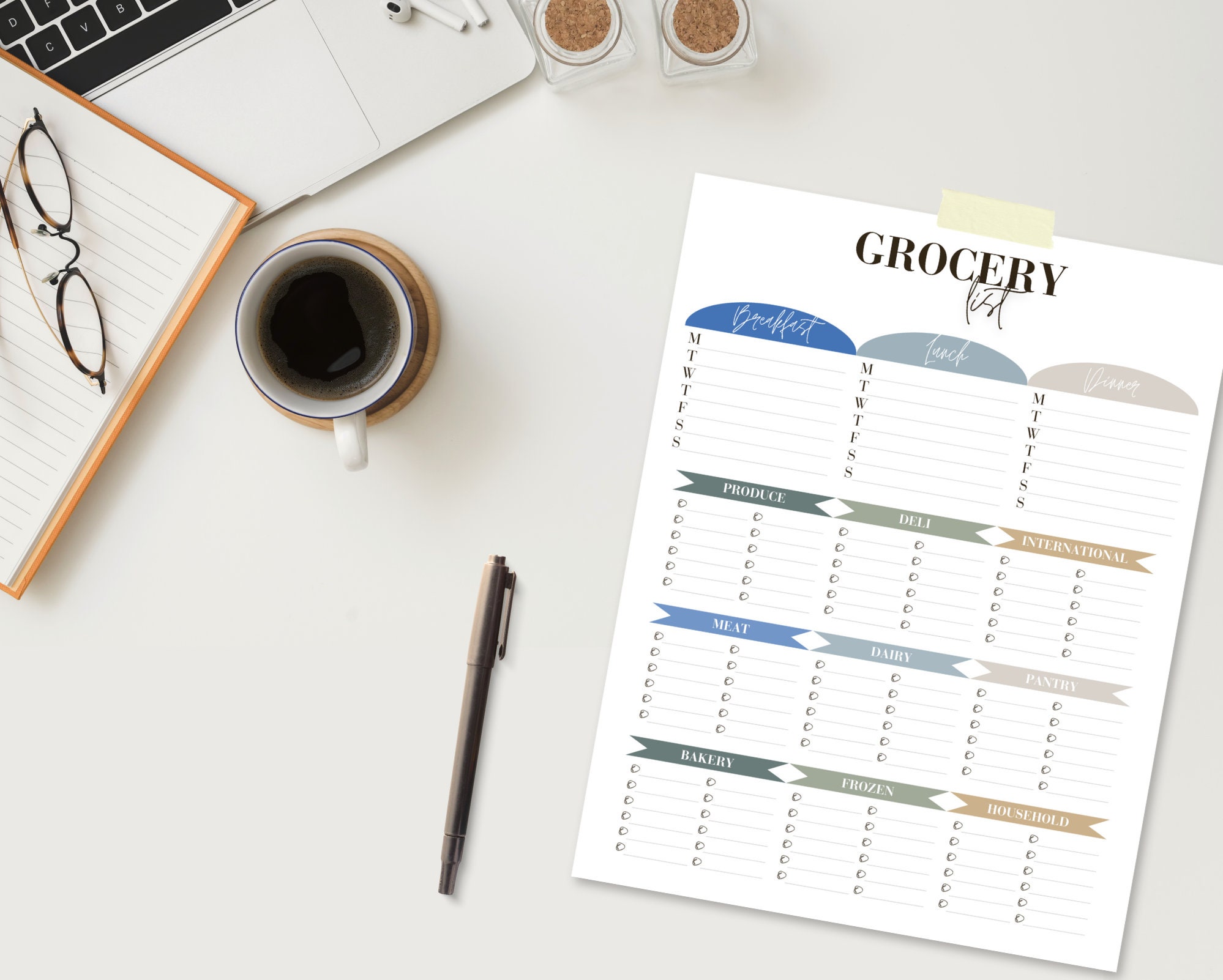 Grocery List Green Weekly Meal Plan Food Prep Editable Printable ...