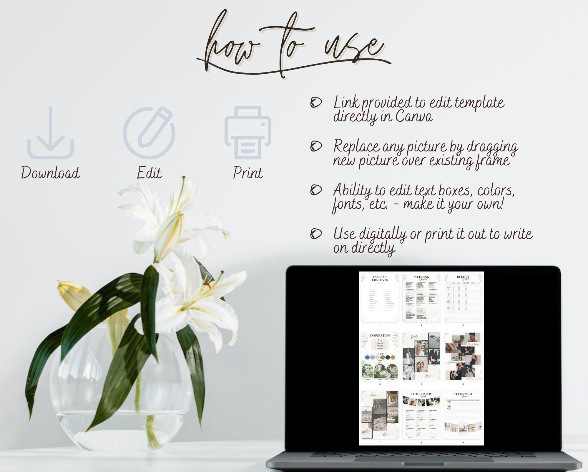 Blue Wedding Planner Digital Wedding Checklist Canva Template Wedding ...