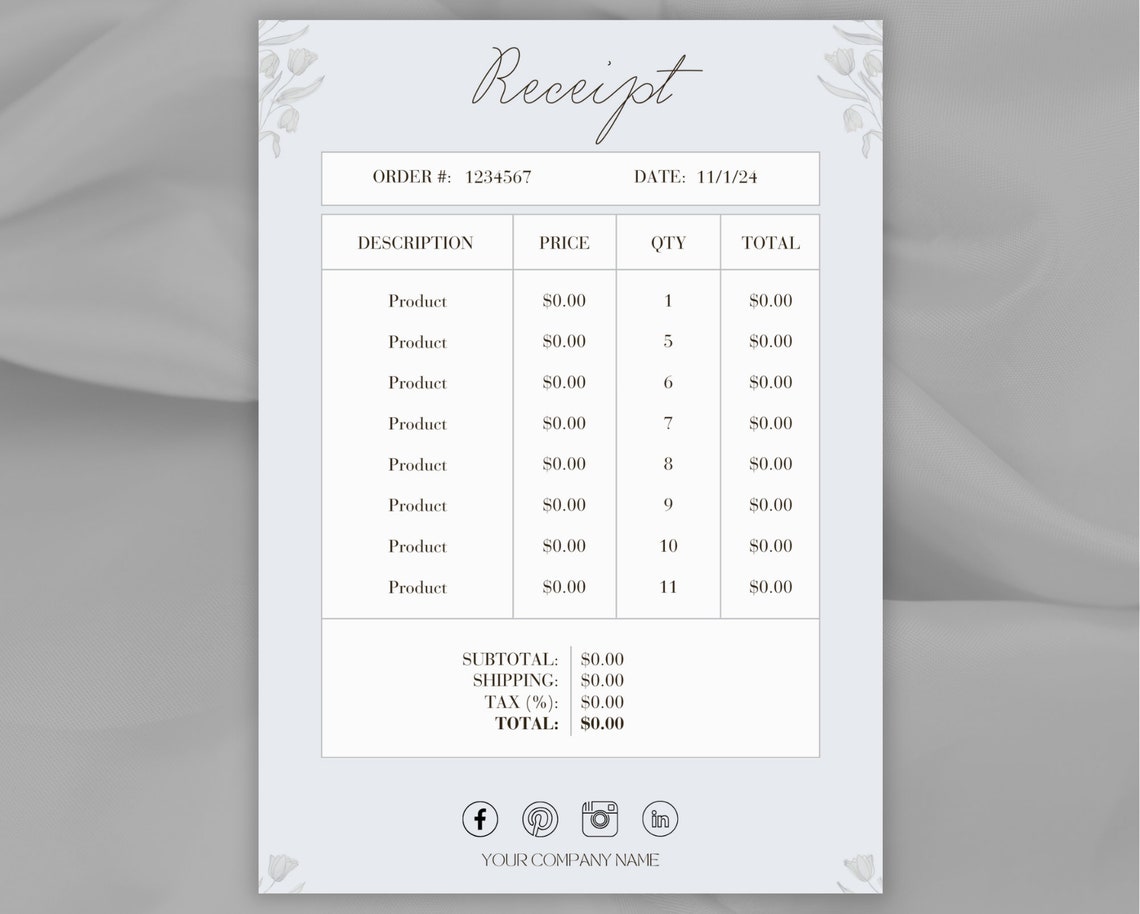 Blue Receipt Template Printable Thank You Template Download - Etsy
