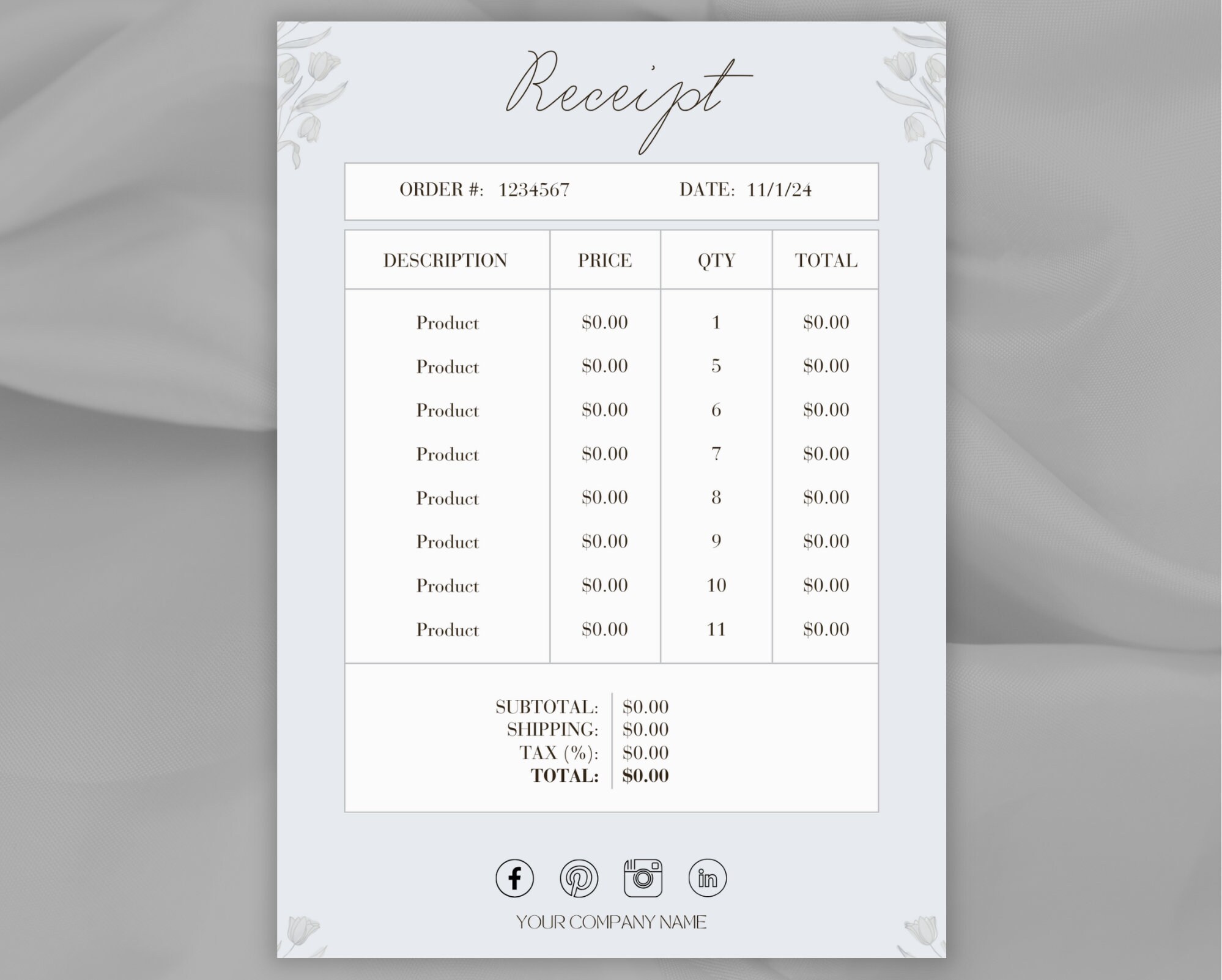 Blue Receipt Template Printable Thank You Template Download Small ...