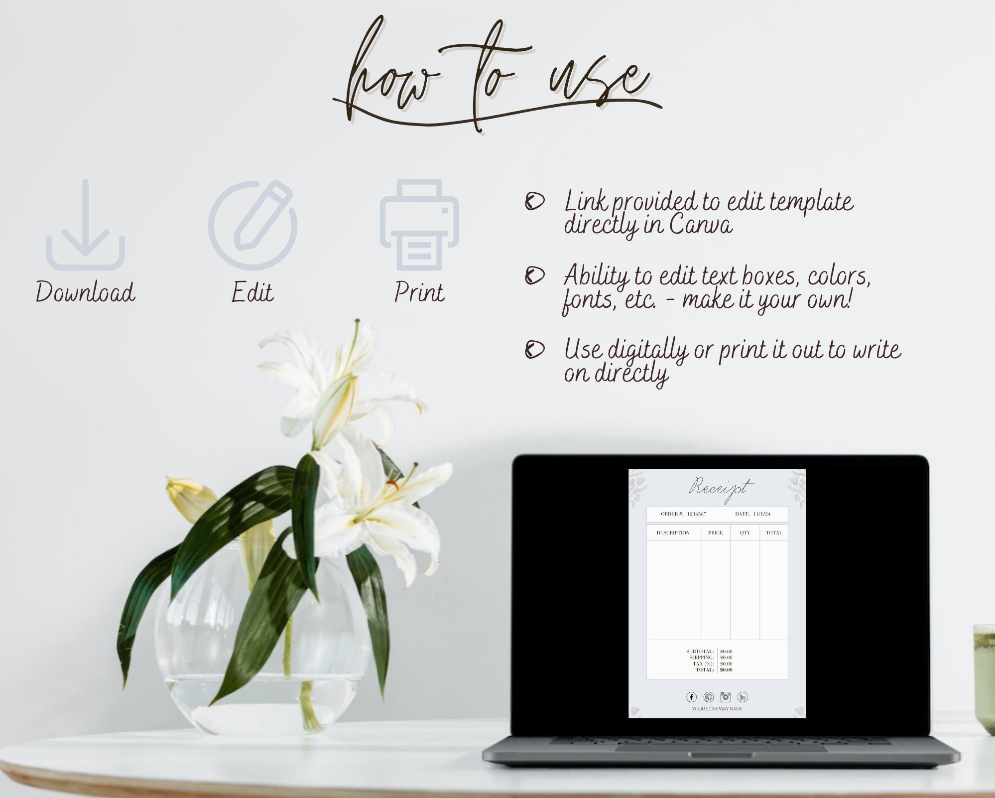 Blue Receipt Template Printable Thank You Template Download Small ...