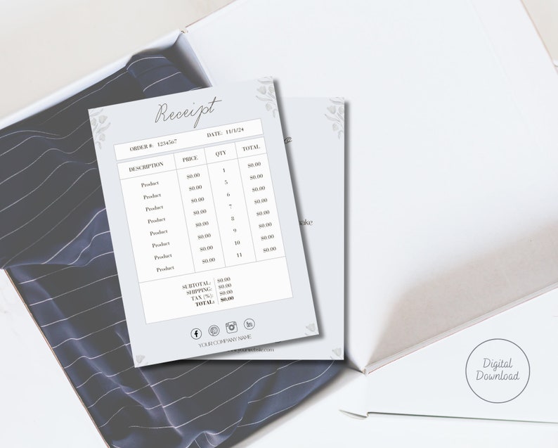 Blue Receipt Template Printable Thank You Template Download - Etsy