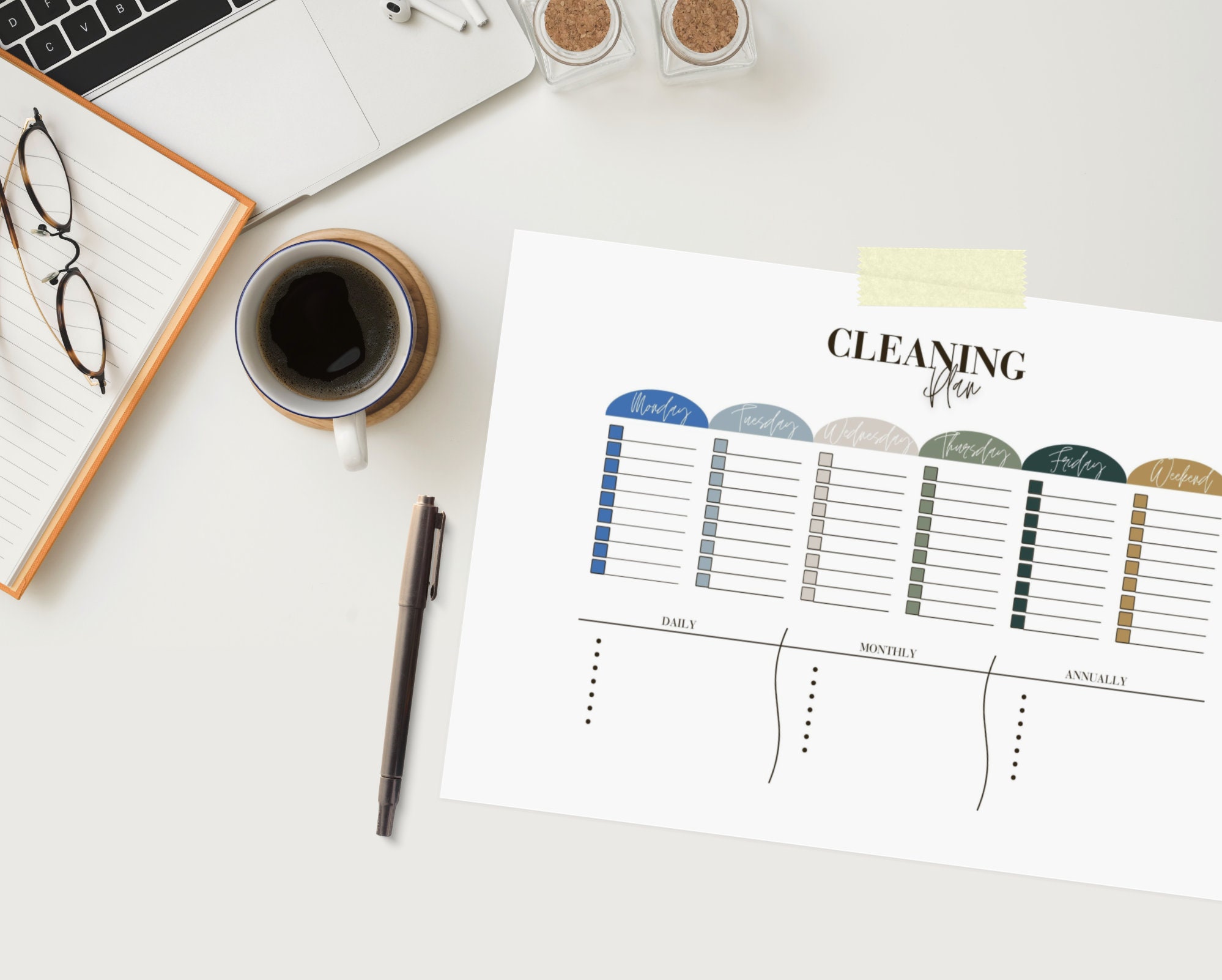 Cleaning Plan Green Weekly Cleaning Schedule Printable Household Chore ...