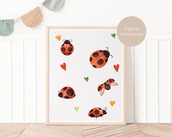 Ladybug Nursery Prints, Cute Flying Insect Poster, Digital Download ...