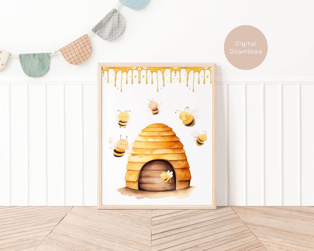Bee Nursery Prints, Cute Beehive Poster, Honey Bees Digital Download ...