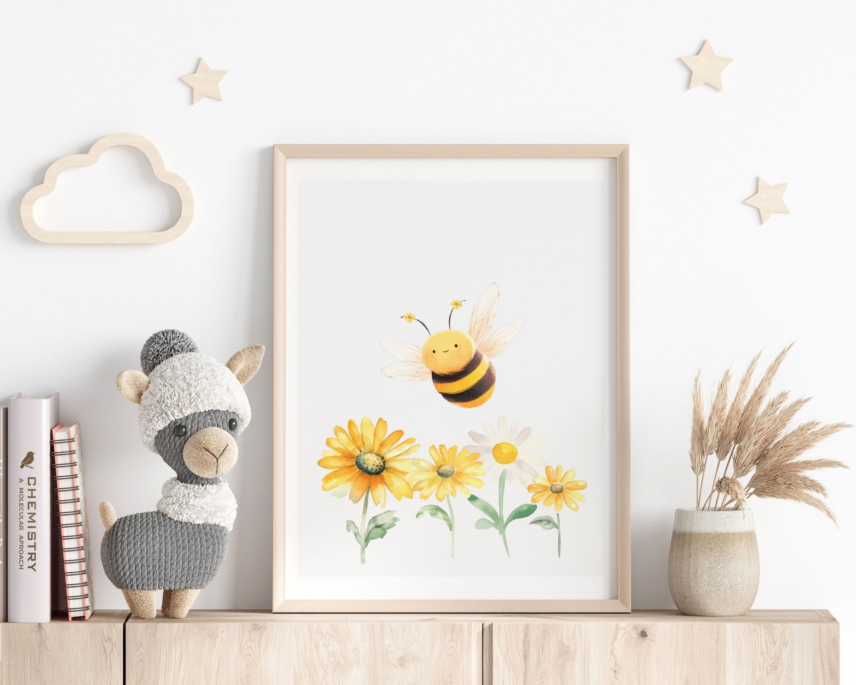 Bee Nursery Prints, Set of 3, Cute Floral Posters Digital Download ...