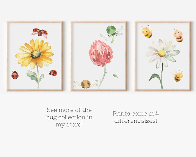 Ladybug, Dragonfly and Cute Bees Nursery Prints, Set of 3 Insect Poster ...