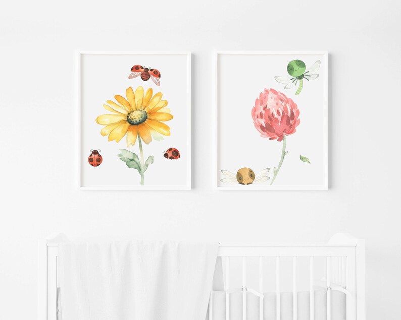 Ladybug, Dragonfly and Cute Bees Nursery Prints, Set of 3 Insect Poster ...