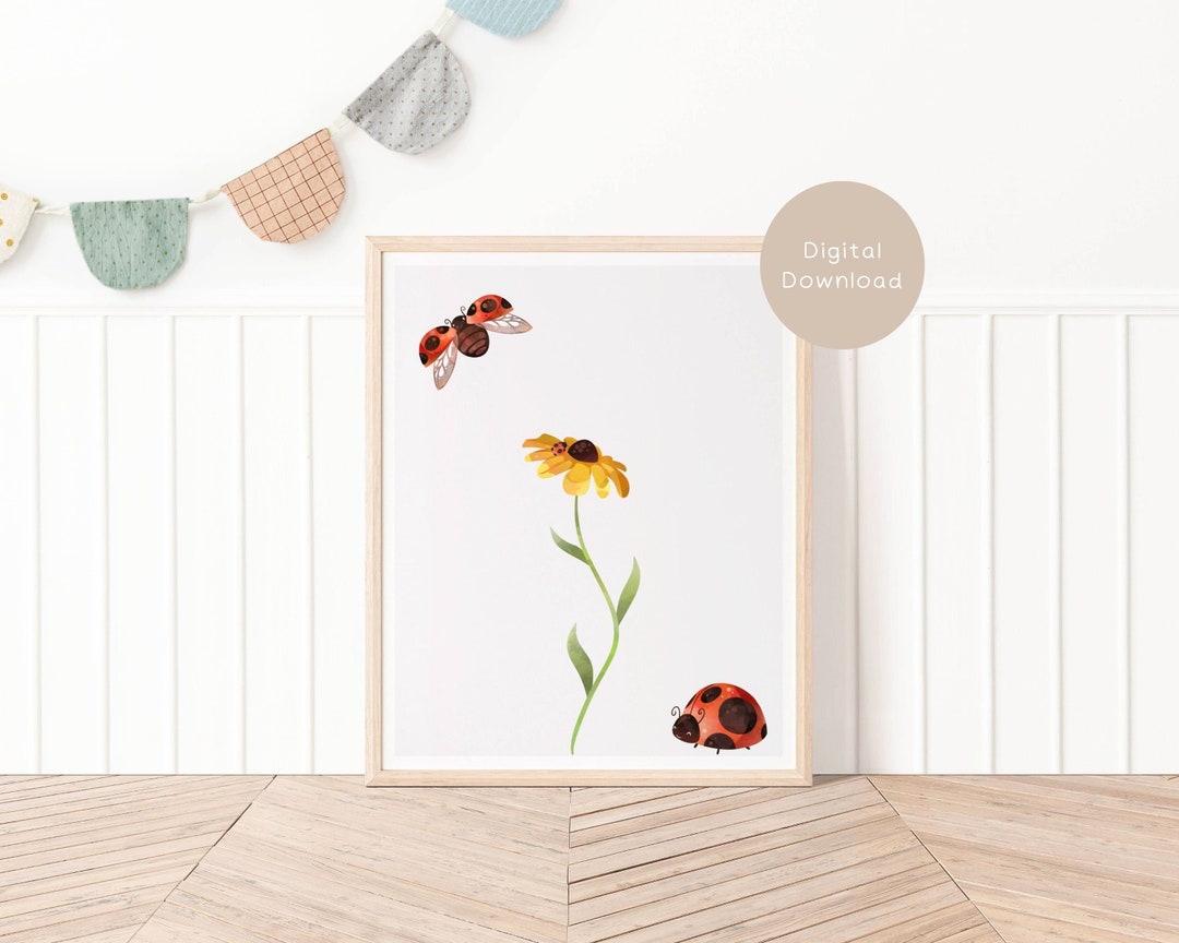 Ladybug Nursery Prints, Cute Flying Insect Poster, Digital Download ...
