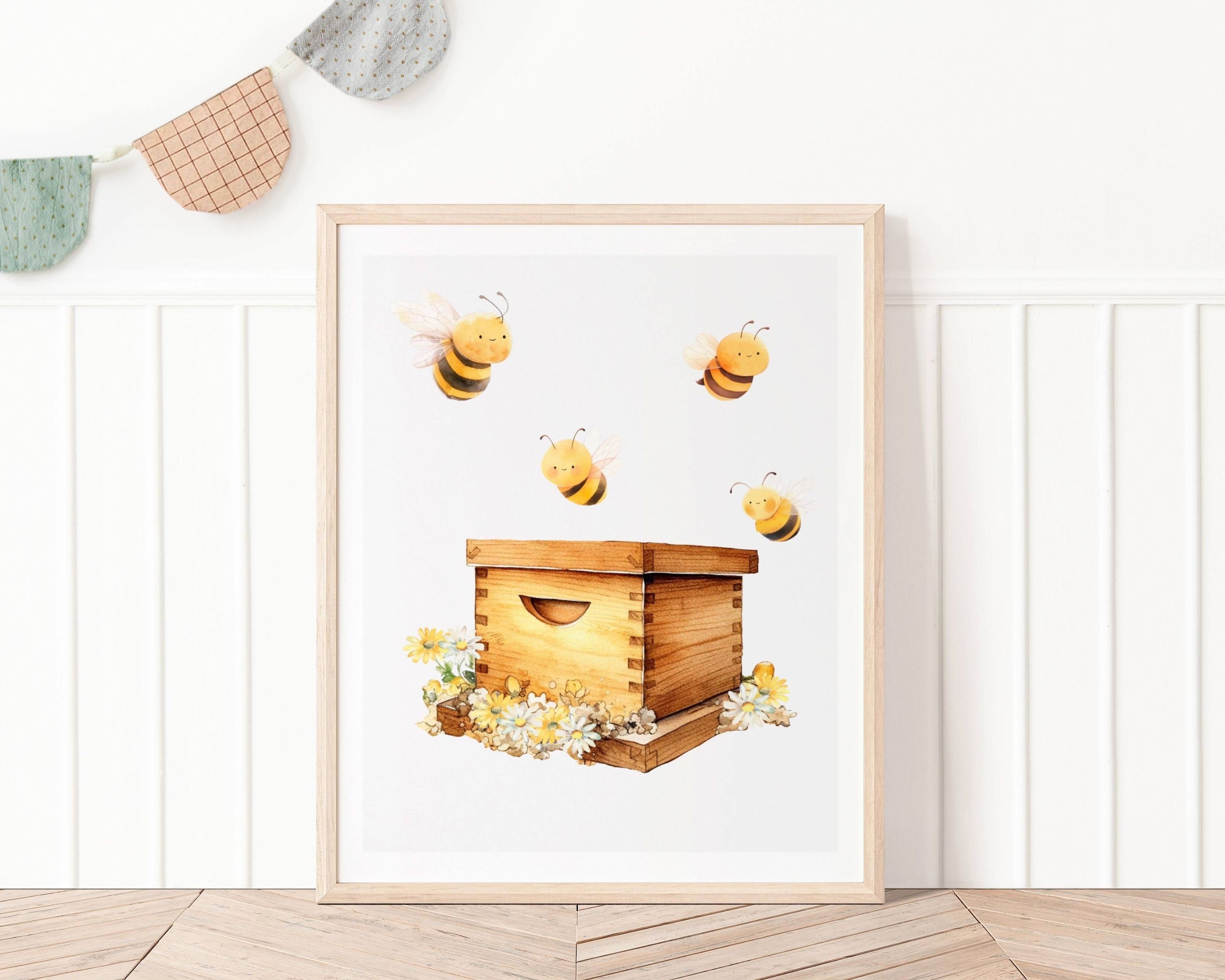 Bee Nursery Prints, Set of 3, Cute Floral Posters Digital Download ...