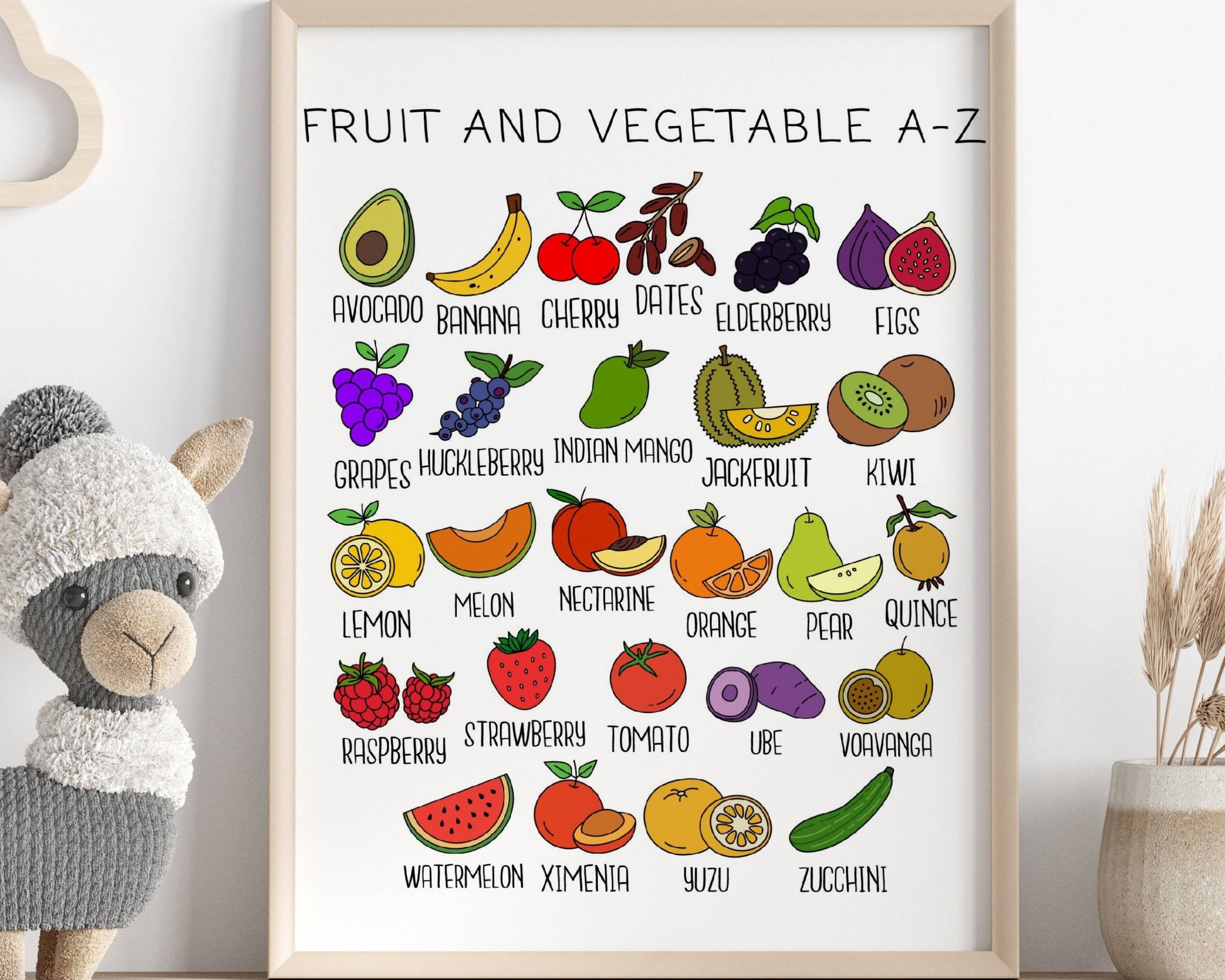 ABC Fruit and Vegetable A-Z Alphabet Poster, Educational Wall Art for ...