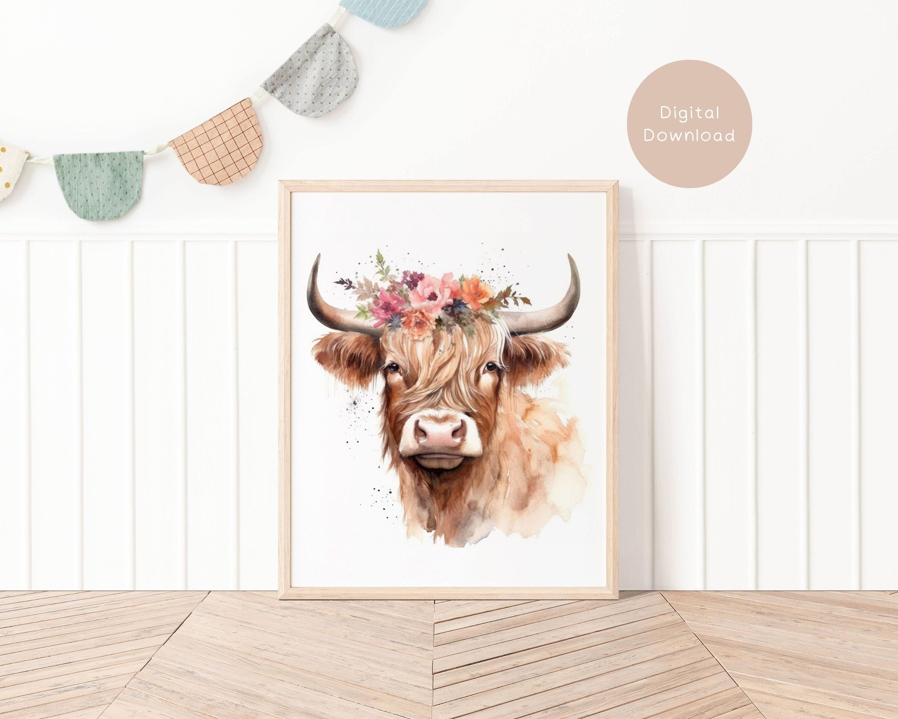 Highland Cow With Flower Crown Wall Poster Flower Cow Print - Etsy