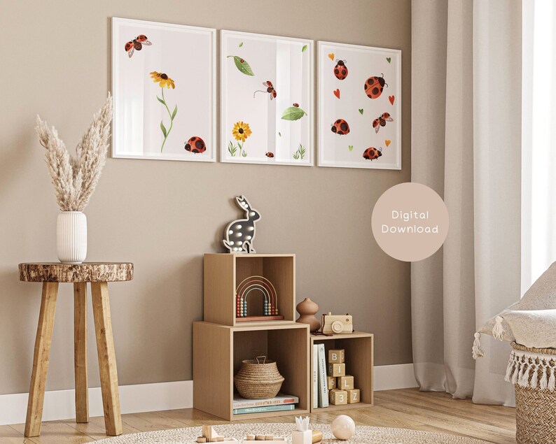 Ladybug Nursery Prints, Setof3 Bugs Insect Poster, Digital Download ...