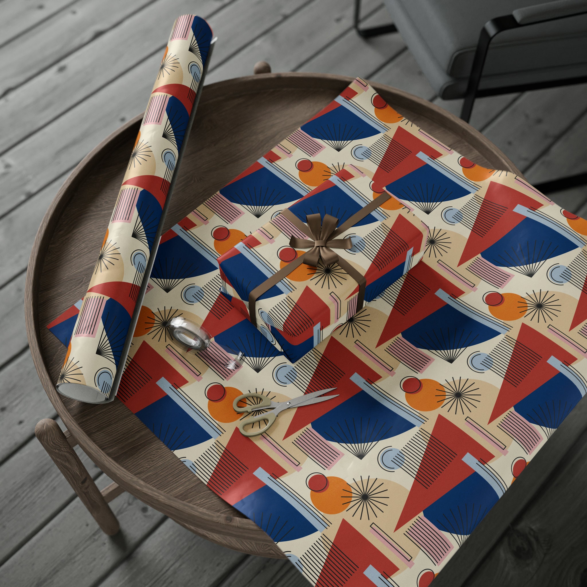 Abstract Mid Century Wrapping Paper Roll Retro Geometric Shapes Gift ...