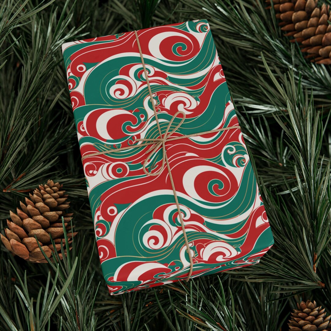 Elegant Wrapping Paper Roll Abstract Art Christmas Wave & Spiral Retro ...