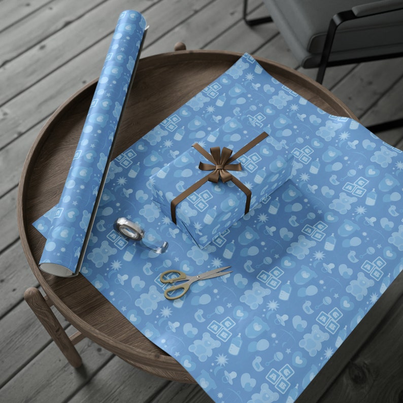 Baby Wrapping Paper Roll | Blue Baby Boy Gift Wrap | Baby Shower Gift ...