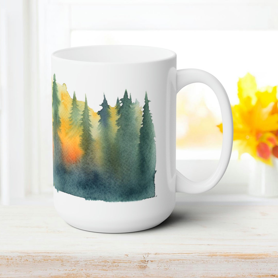 Autumn Woods Mug Forest Cute Watercolor Trees Design - Etsy