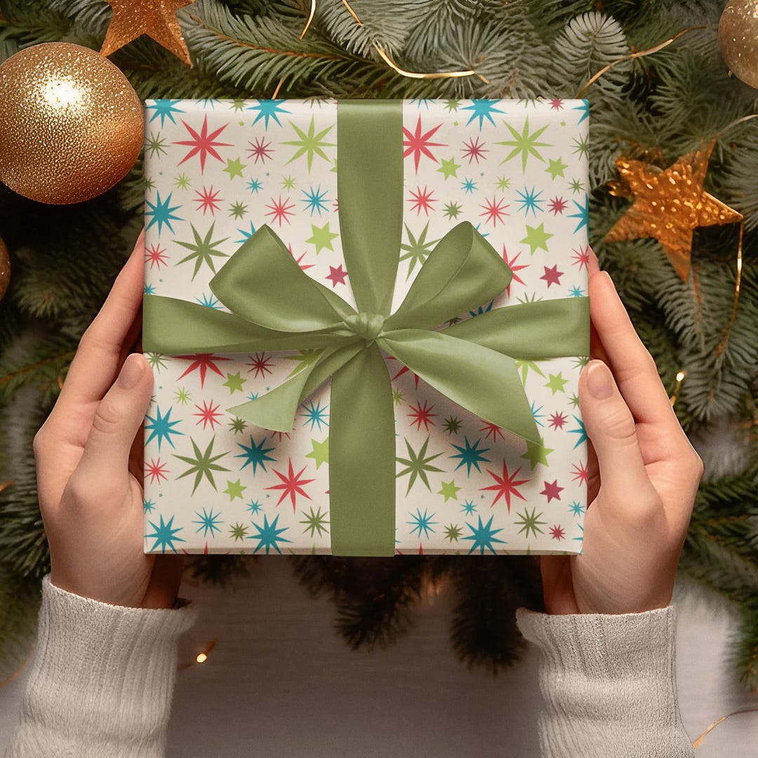 Wrapping Paper Roll | 1950s Gift Wrap | Holiday Stars Pattern | Retro ...